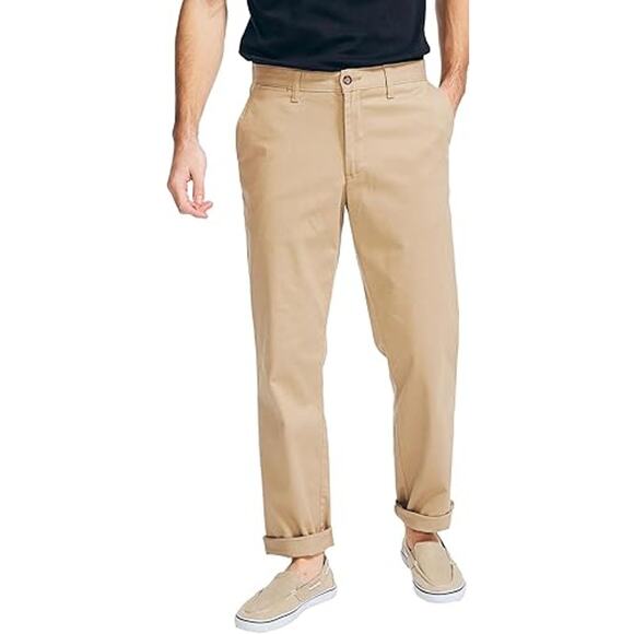 NWT Nautica Men's Flat Front Stretch Solid Chino Deck Pants,Khaki/Beach ...